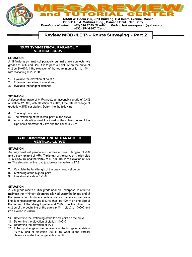Review Module 13 Route Surveying Part 2 | PDF
