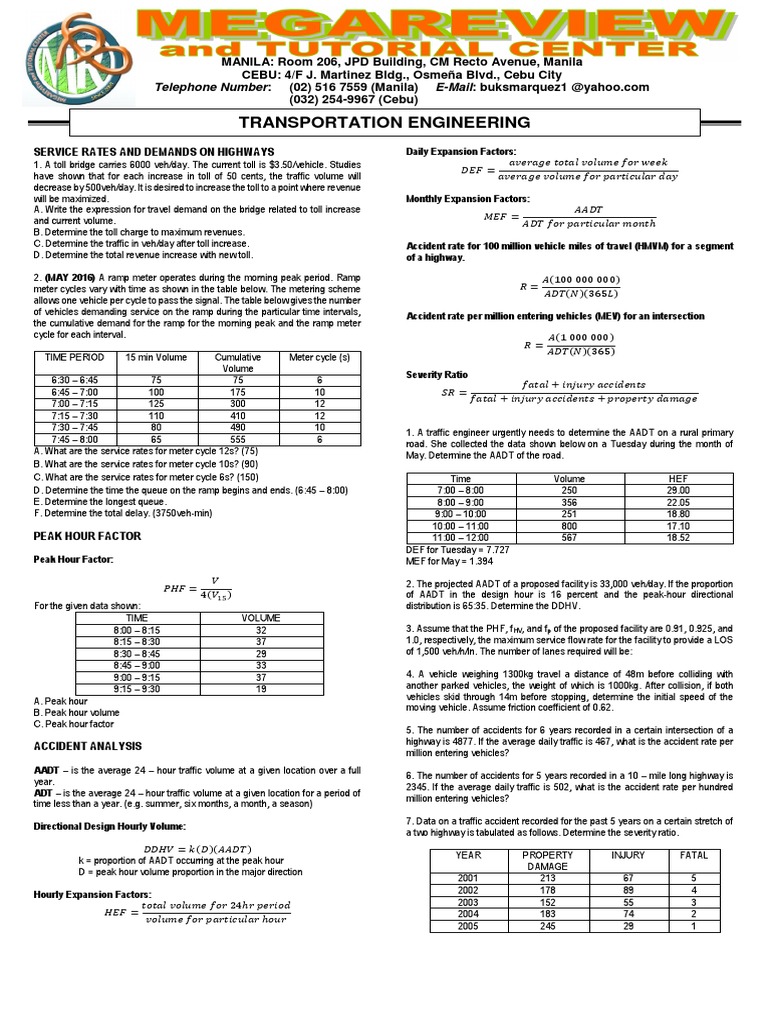 Review Module 14 Transportation Engineering Part 2 | PDF | Toll Road ...