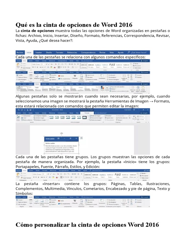 Qué Es La Cinta de Opciones de Word 2016 | PDF | Ventana (informática ...