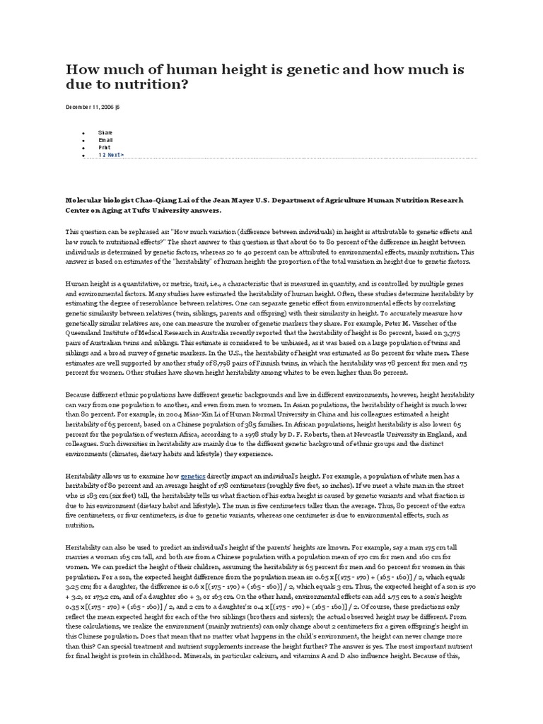 How Much of Human Height Is Genetic and How Much Is Due To Nutrition ...