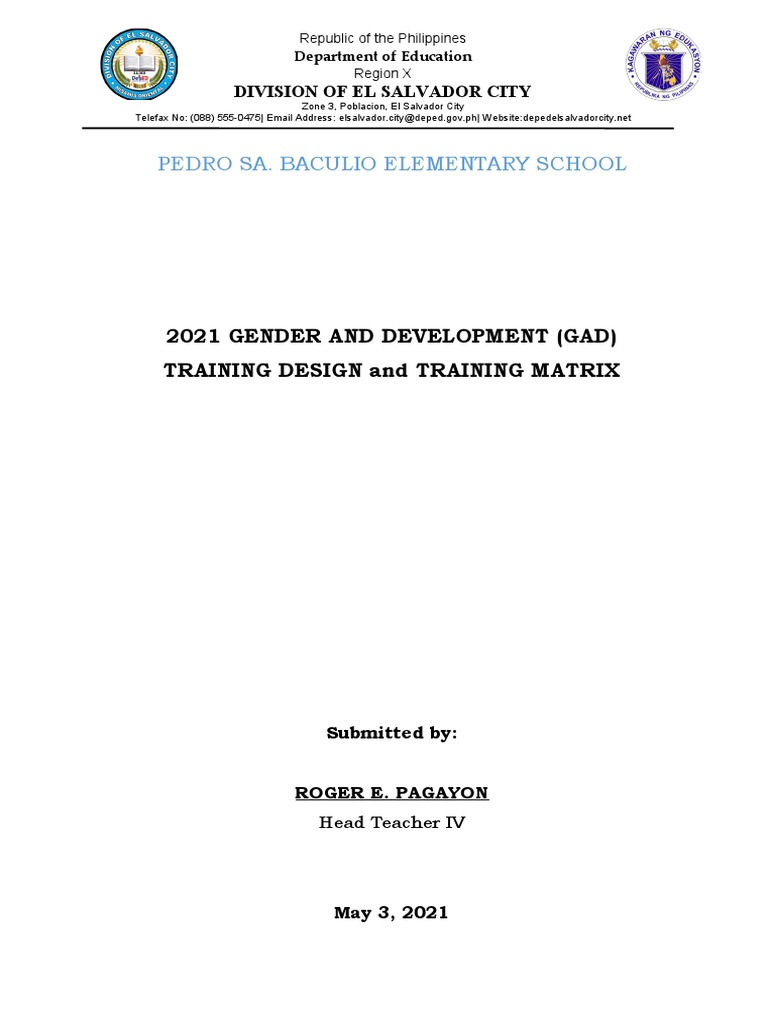 Pedro Sa. Baculio Elementary School: 2021 Gender and Development (Gad ...