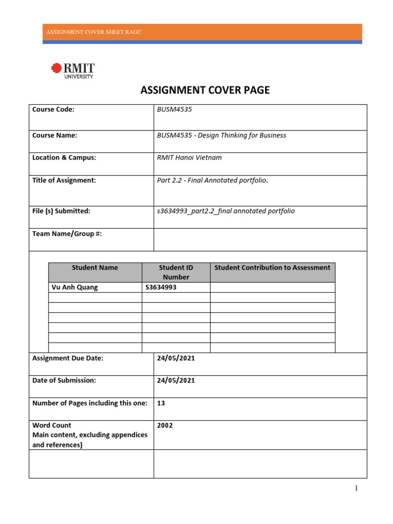 Assignment Cover Page: BUSM4535 | PDF | Design Thinking | Brainstorming
