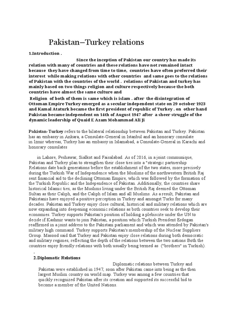 Assignment Pakistan-Turkey Relations | PDF | Pakistan | Turkey