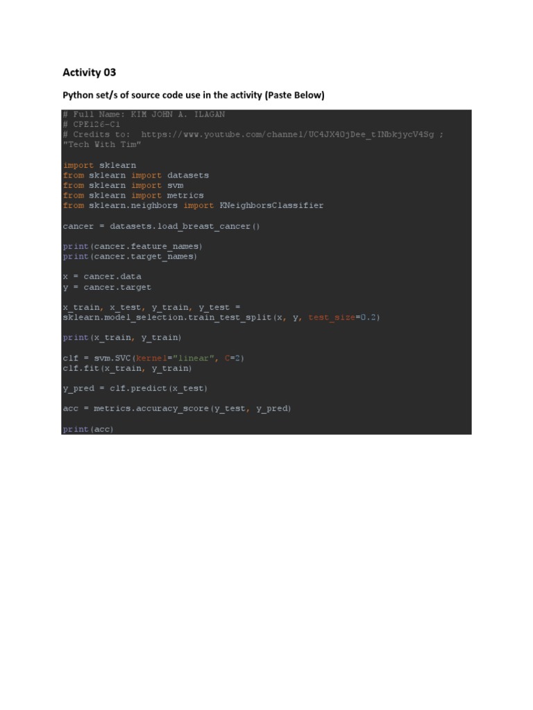 Activity 03: Python Set/s of Source Code Use in The Activity (Paste Below) | PDF | Applied ...