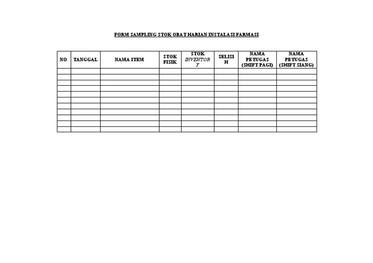 Form Sampling Stok Obat Harian Instalasi Farmasi Pdf