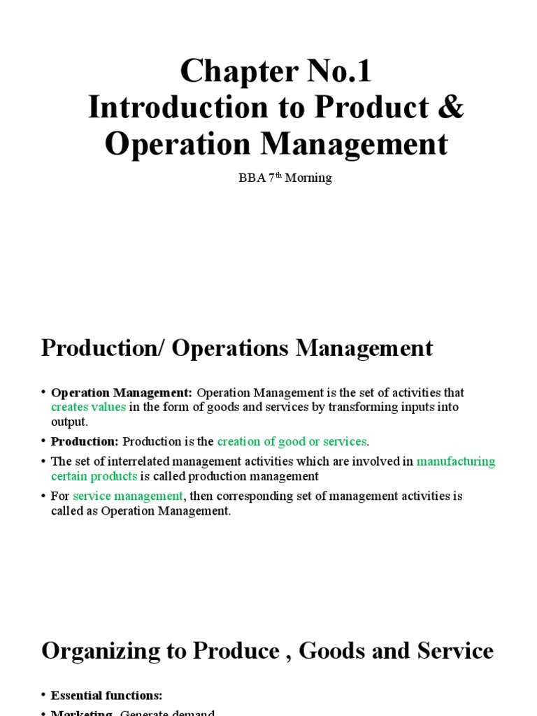 Chapter No.1 Introduction To Product & Operation Management: Bba 7 ...
