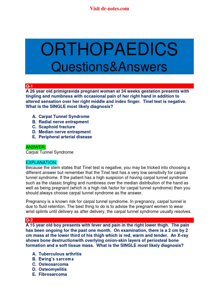 Orthopaedics: Questions&Answers | PDF | Osteoarthritis | Arthritis