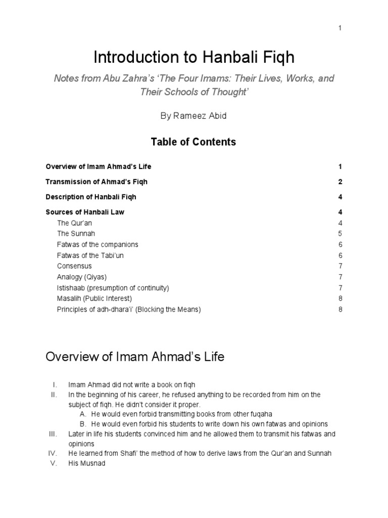 Introduction To Hanbali Fiqh: Overview of Imam Ahmad's Life | PDF ...