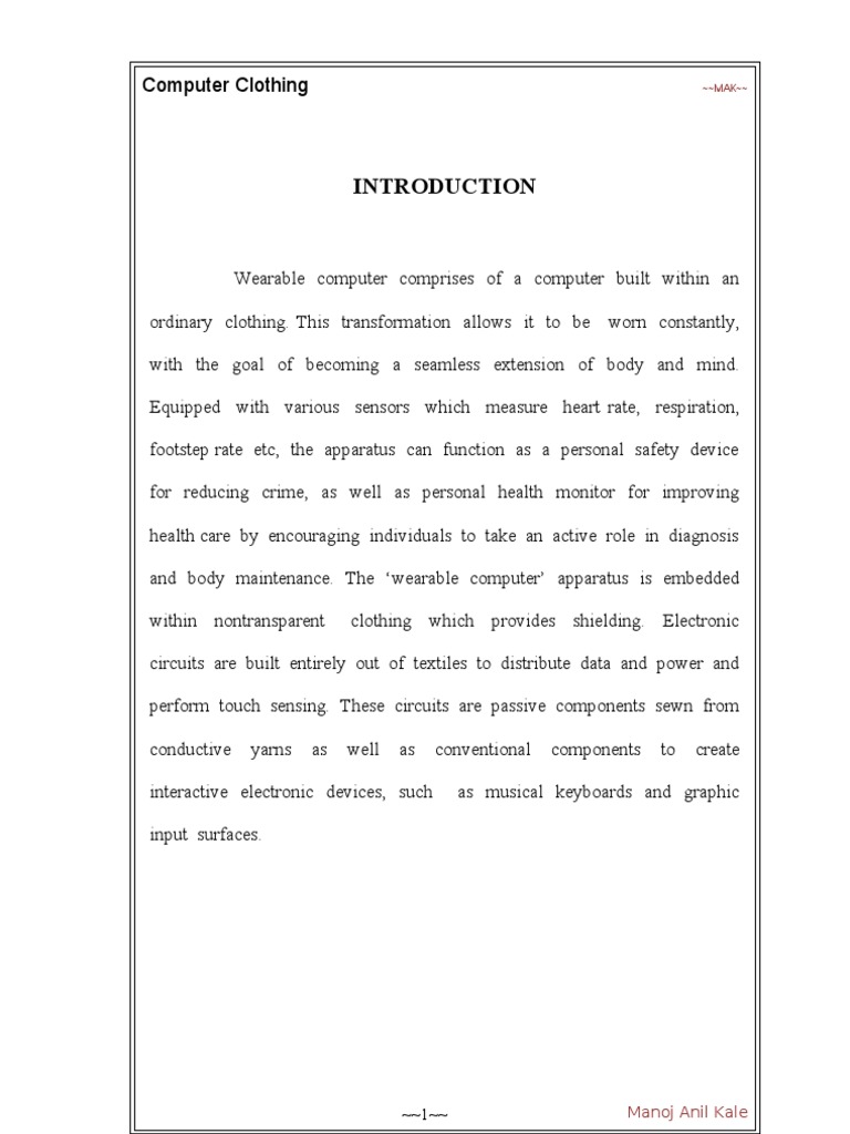 Computer Clothing: Wearable Tech for Health and Safety | PDF | E ...