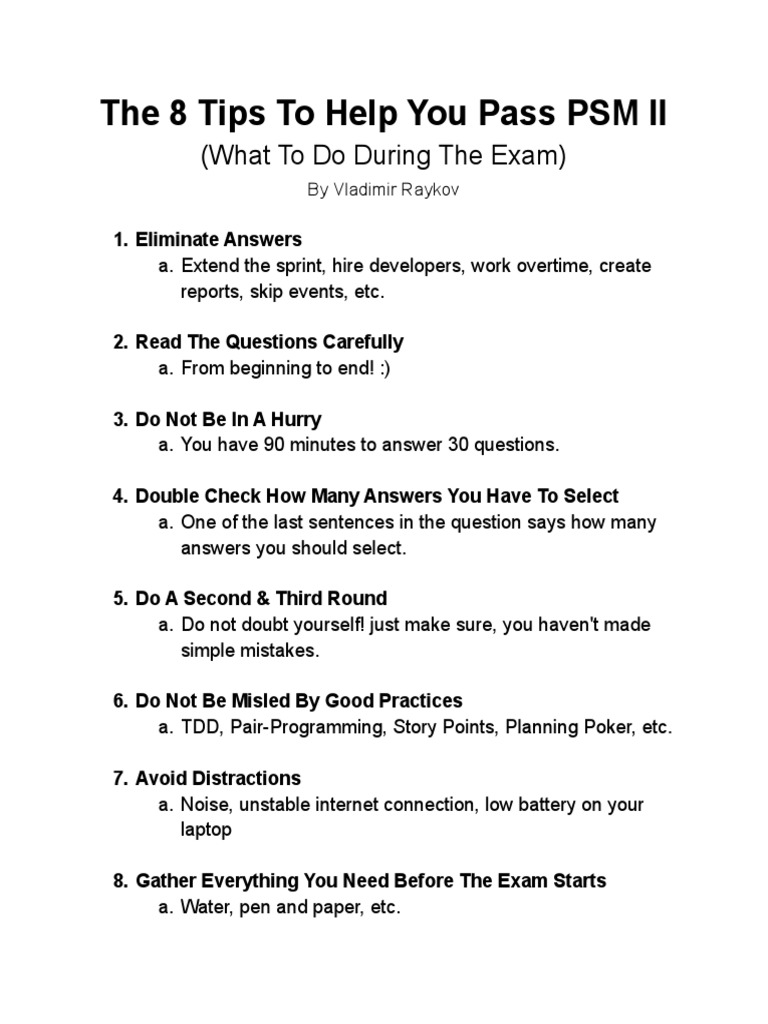 The 8 Tips To Help You Pass PSM II | PDF