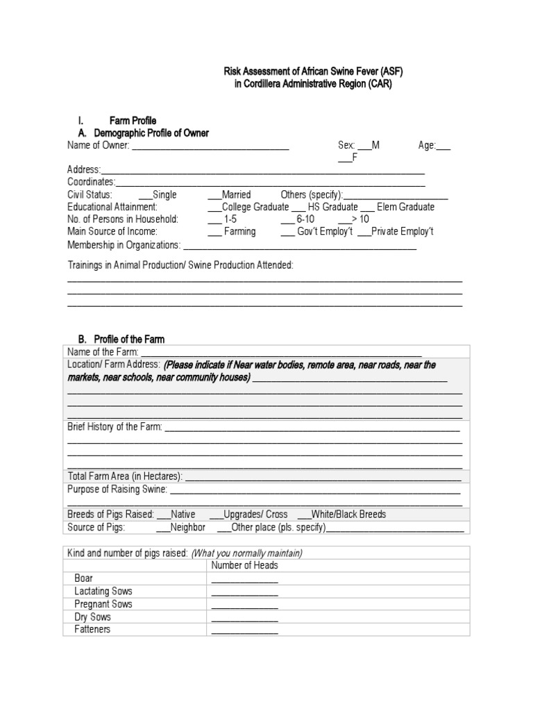 ASF Questionnaire | PDF | Domestic Pig | Farms