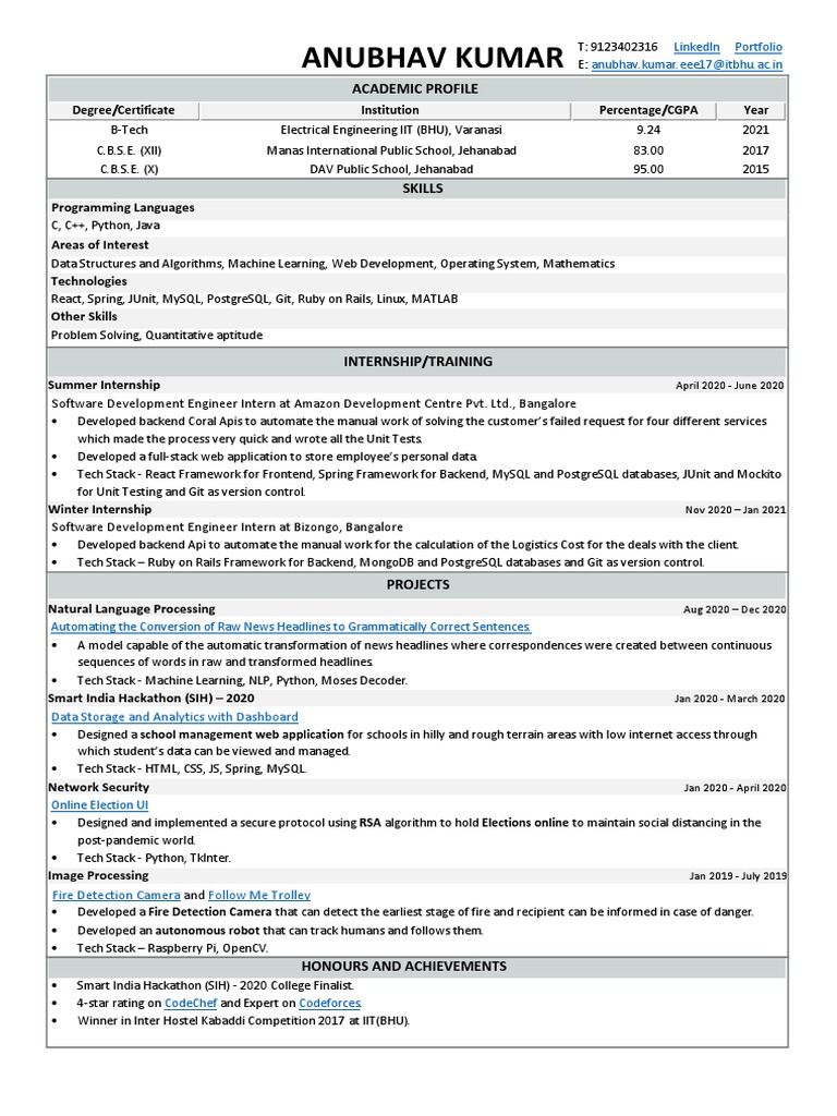 Anubhav Kumar: Academic Profile | PDF | Postgre Sql | Ruby On Rails