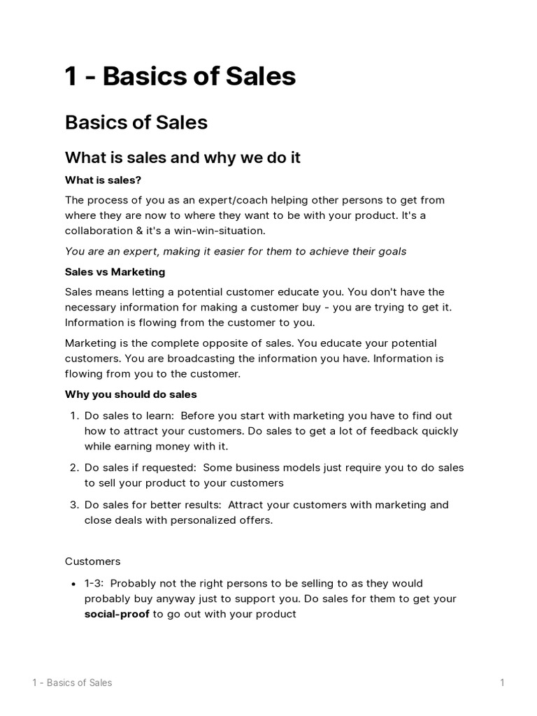 1 - Basics of Sales | PDF | Sales | Customer