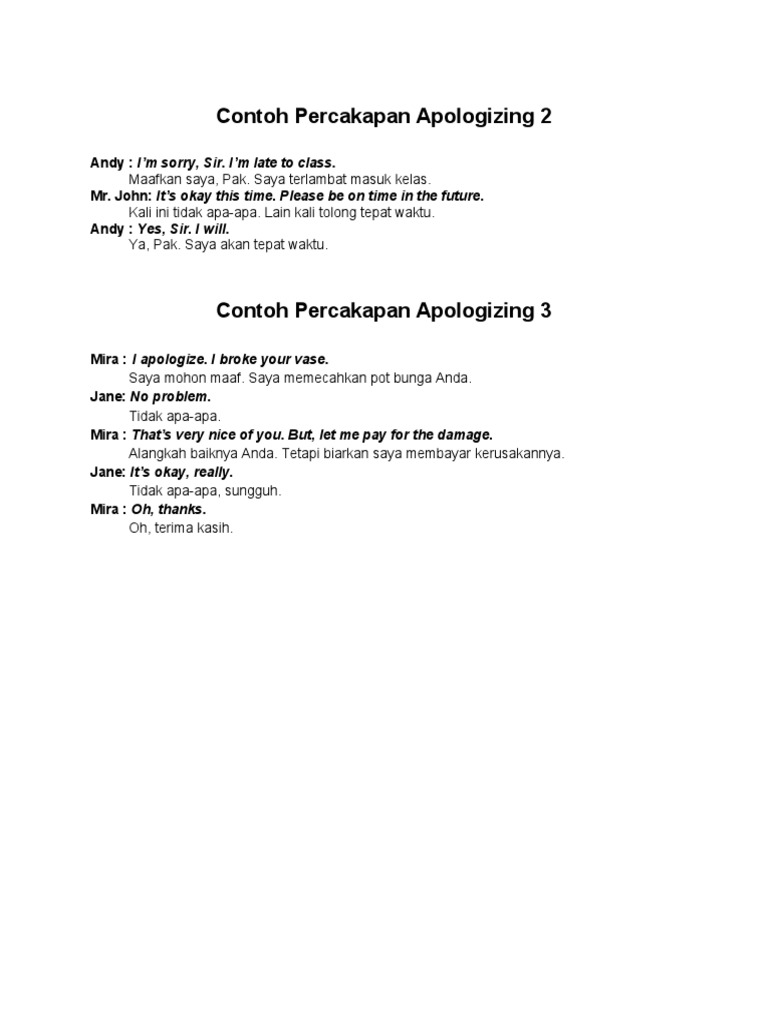 Contoh Dialogue Apologizing | PDF