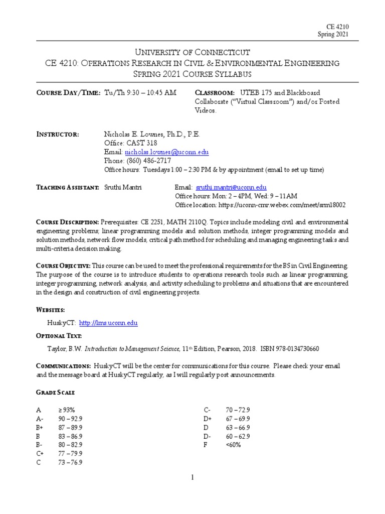CE 4210 Syllabus Spring 2021 v2 | PDF | Linear Programming | Test ...
