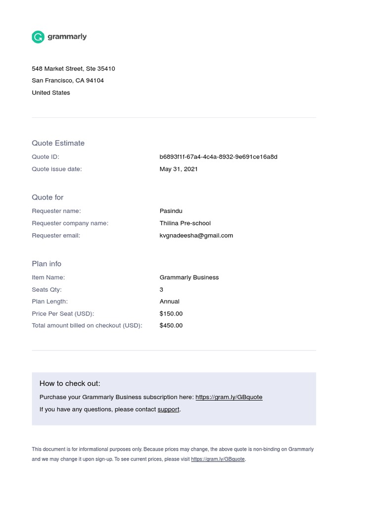 Grammarly Business Quote | PDF