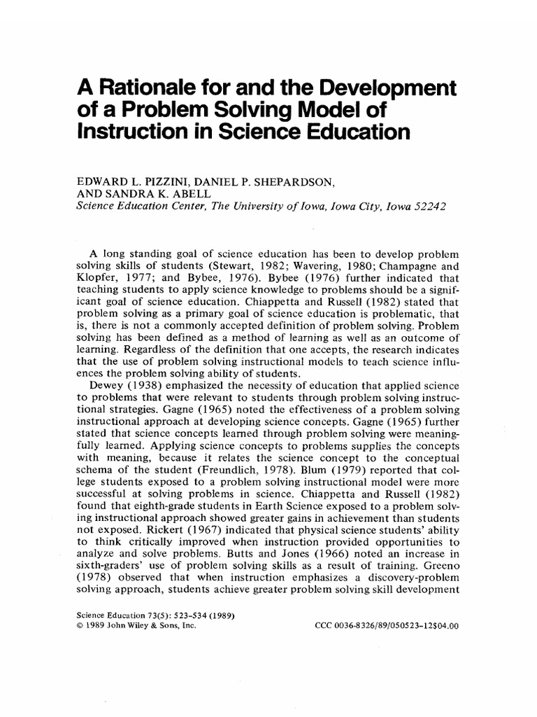 A Rationale For and The Development of A Problem Solving Model of ...