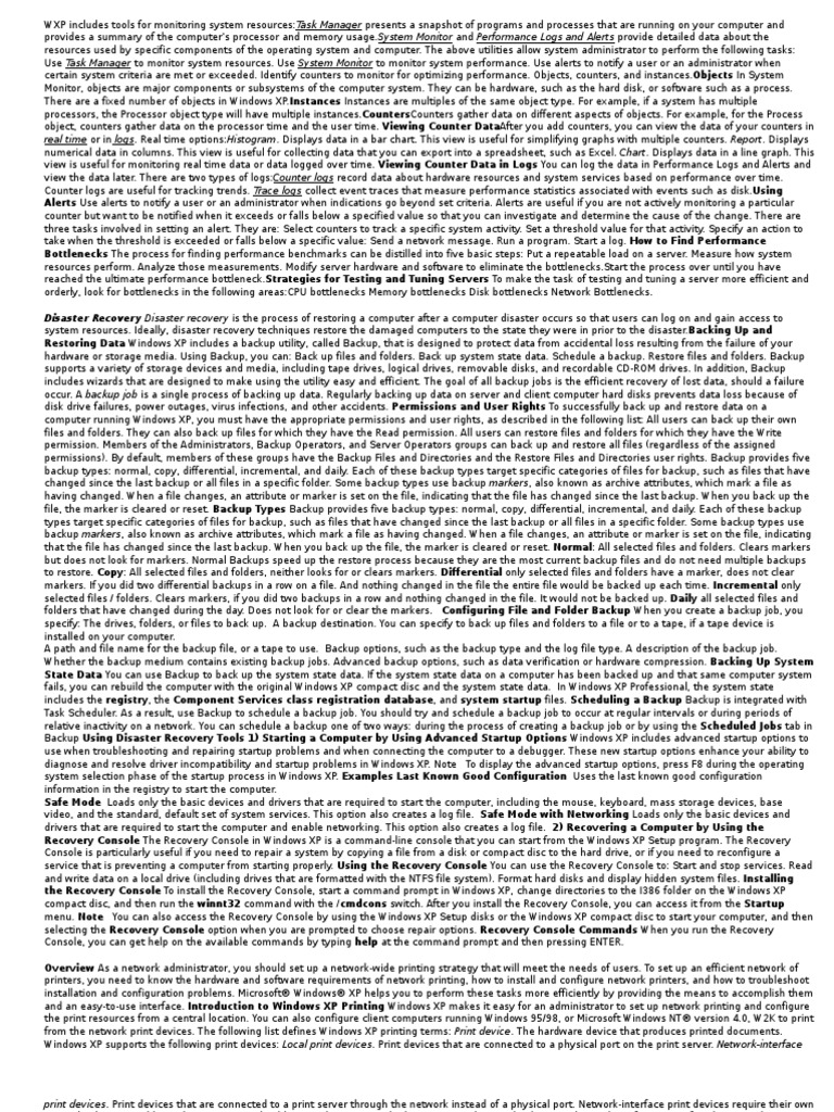 Network Administration Exam Cheat Sheet. | PDF | Backup | Windows Registry