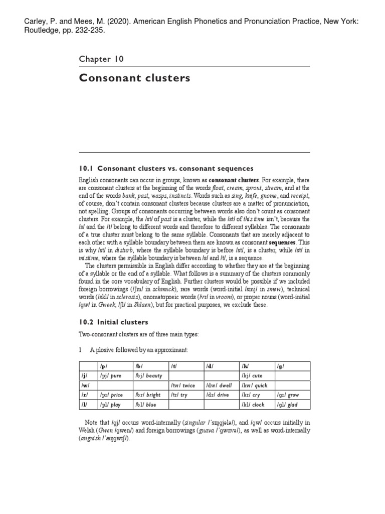 Consonant Clusters | PDF | Oral Communication | Phonetics