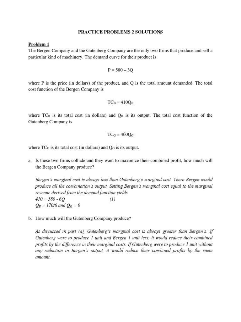 Practice Problem Set 2 Solutions | PDF | Marginal Cost | Profit (Economics)