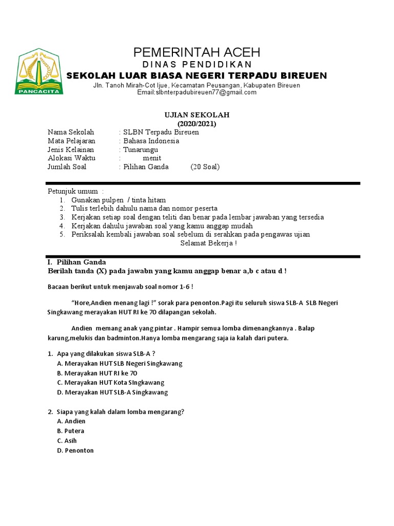 Soal Bahasa Indonesia Slb Pdf