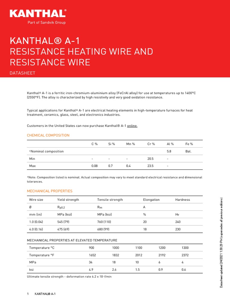 Kanthal-A-1-En-V2021-02-04 13 - 30 Version 1 | PDF | Strength Of ...