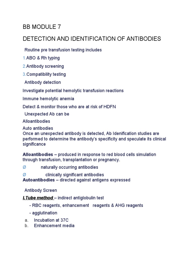 Detection and Identification of Antibodies in Blood Banking | PDF ...