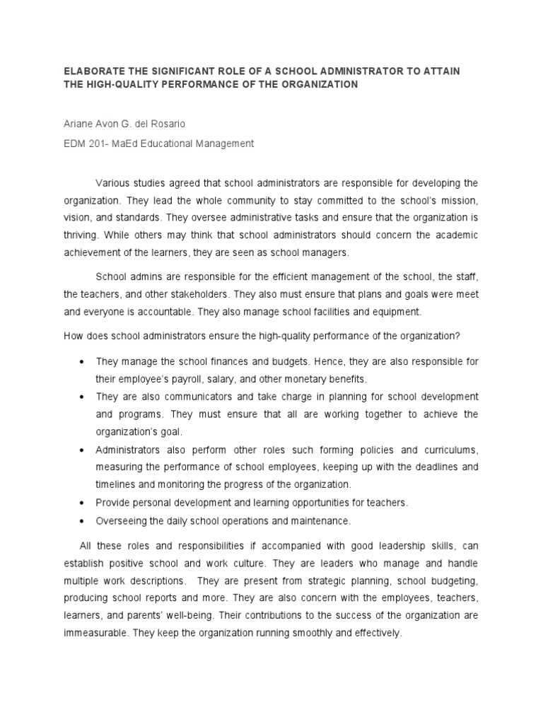 Roles of School Administrators Explained | PDF | Career & Growth