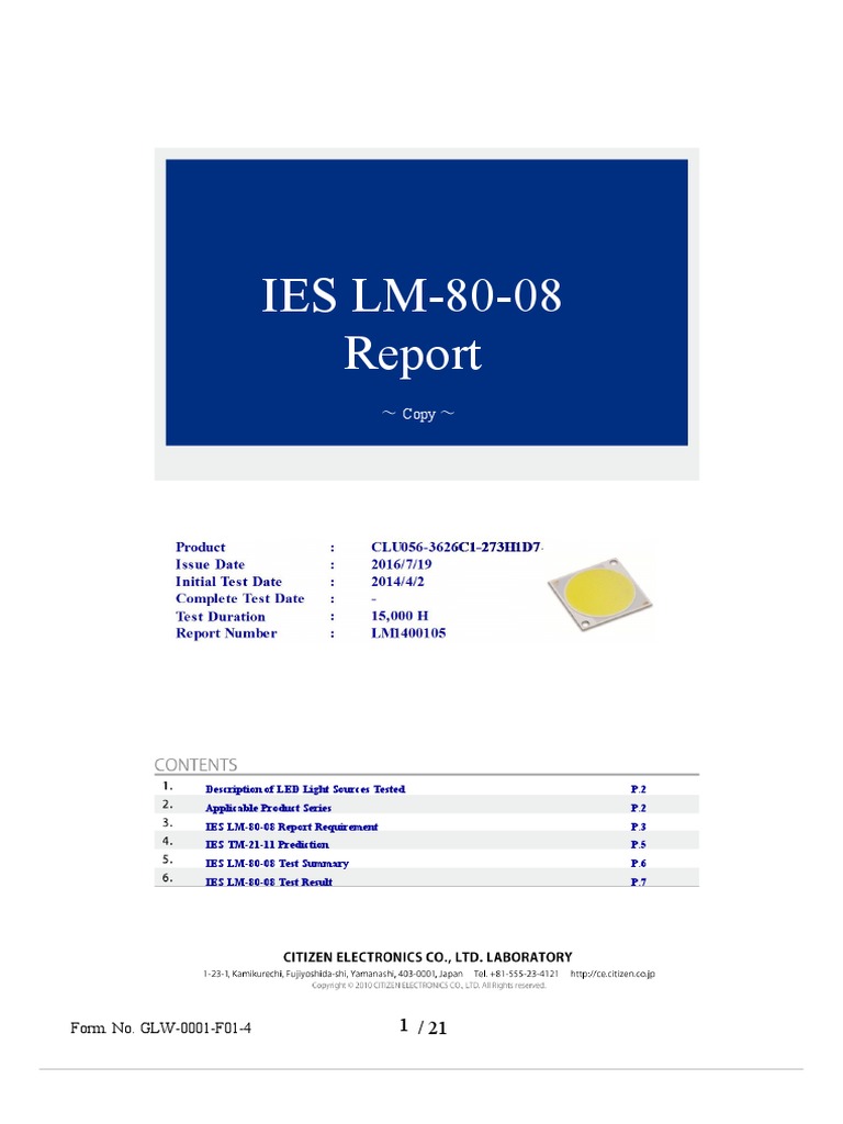 Ver5 Ver6 OLE16-0044-04 CLU056 15kh LM-80 Report | PDF | Metrology | Electrical Engineering