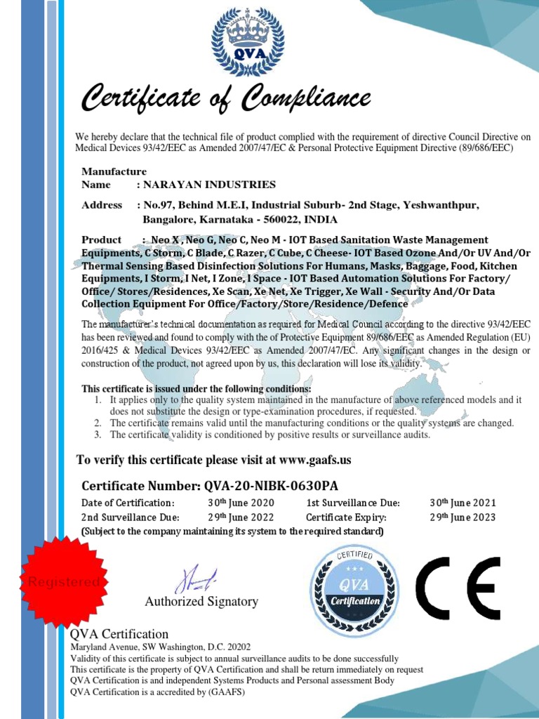 Certificate of Compliance: Certificate Number: QVA-20-NIBK-0630PA ...