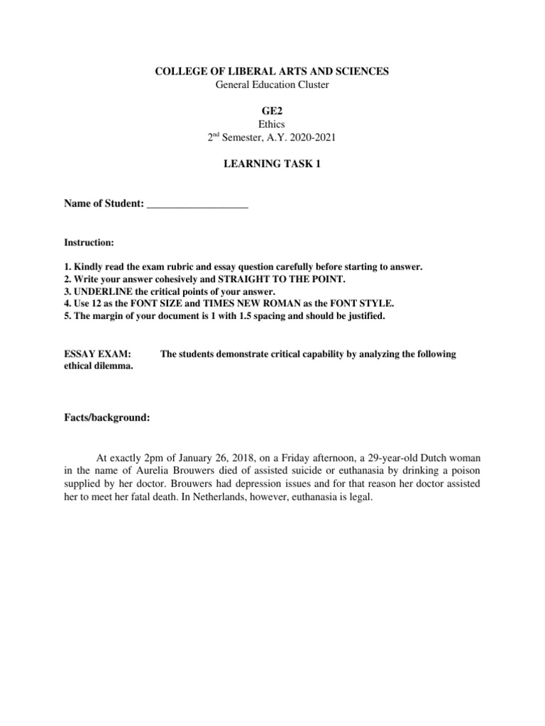 Learning Task 1 - Ethics | PDF | Essays | Critical Thinking