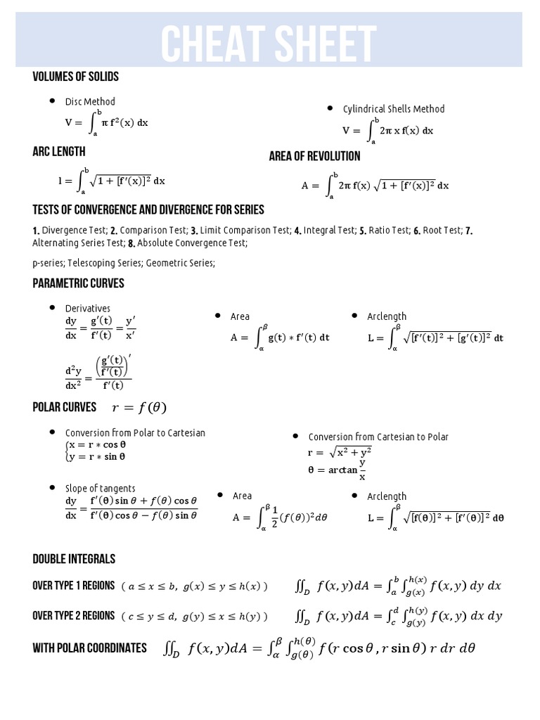 MTH102 - Cheat Sheet 1 | PDF | Sine | Elementary Mathematics