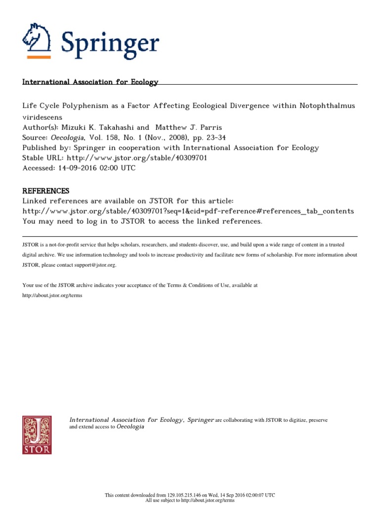 Life Cycle Polyphenism As A Factor Affecting Ecological Divergence ...