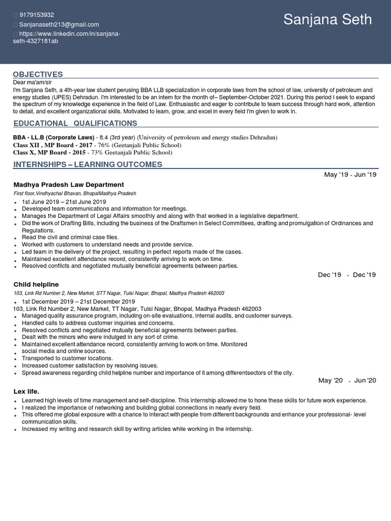 CV Sanjana Seth | PDF | Justice | Crime & Violence