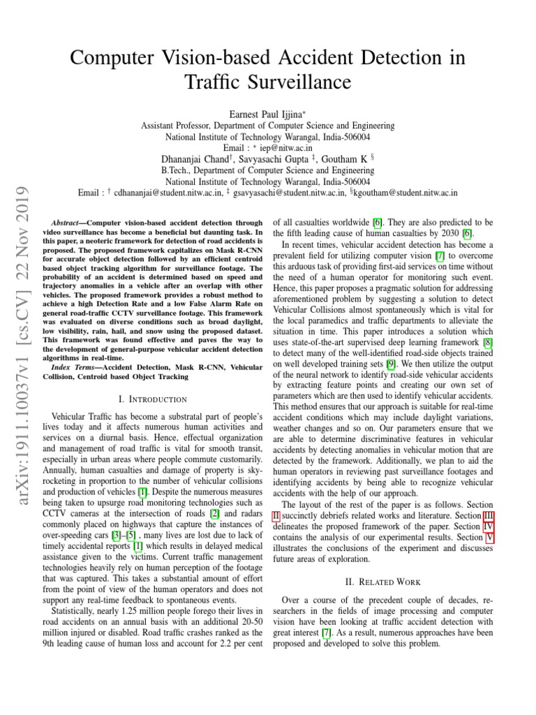 Computer Vision-Based Accident Detection in Traffic Surveillance | PDF ...