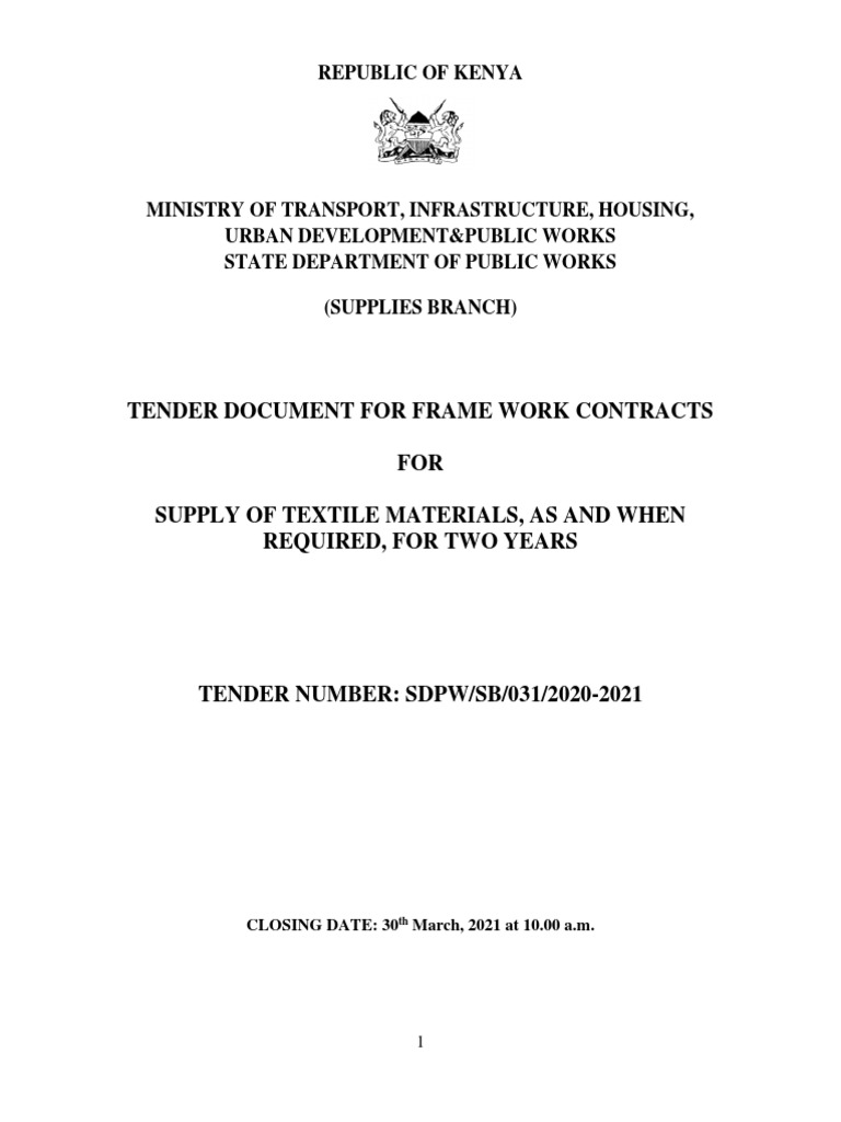 Tender Document For Frame Work Contracts FOR Supply of Textile ...
