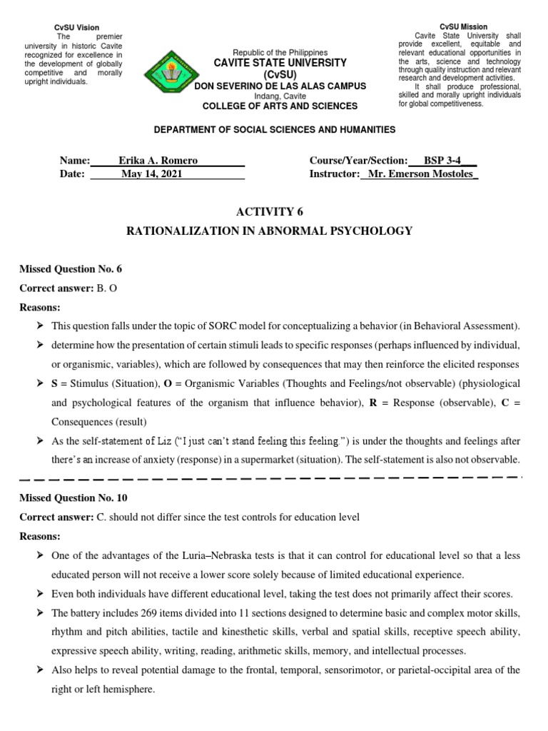 BSP 3-4 - PSY197 Sample Outputs Compilation | Mental Disorder ...