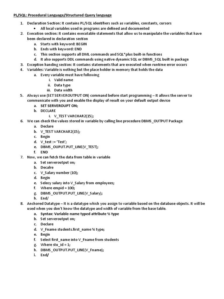An In Depth Guide To Pl Sql Programming Fundamentals And Key Concepts Pdf Pl Sql Variable