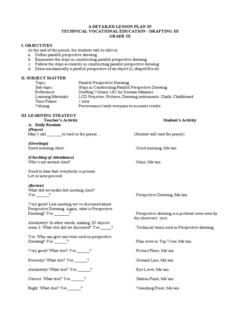 A Detailed Lesson Plan in Technical Voca | PDF | Perspective (Graphical ...