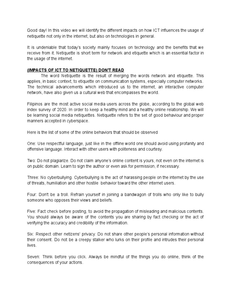 The Impacts of ICT on Netiquette: A Guide to Positive Online Behavior ...