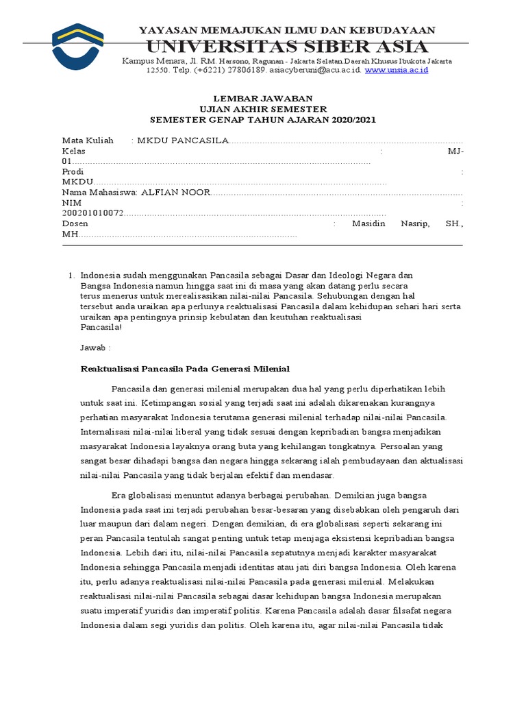 Lembar Jawaban UAS | PDF