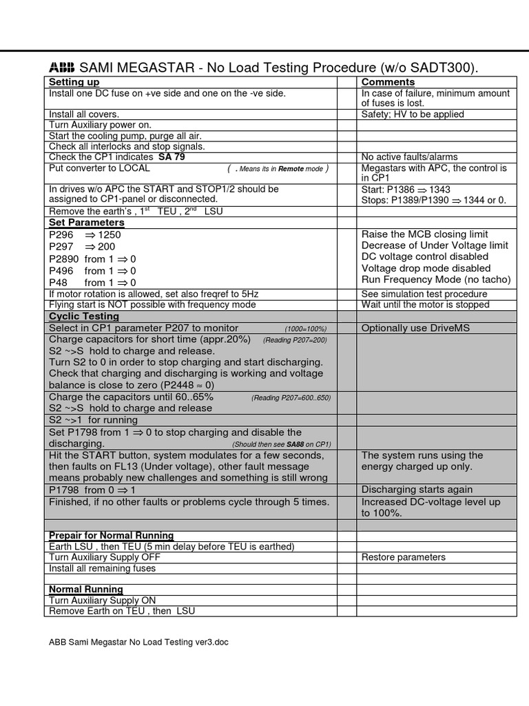 ABB Sami Megastar No Load Testing Ver3 | PDF | Fuse (Electrical ...