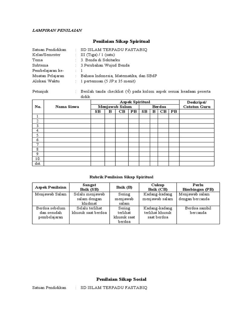 Lampiran Penilaian RPP | PDF