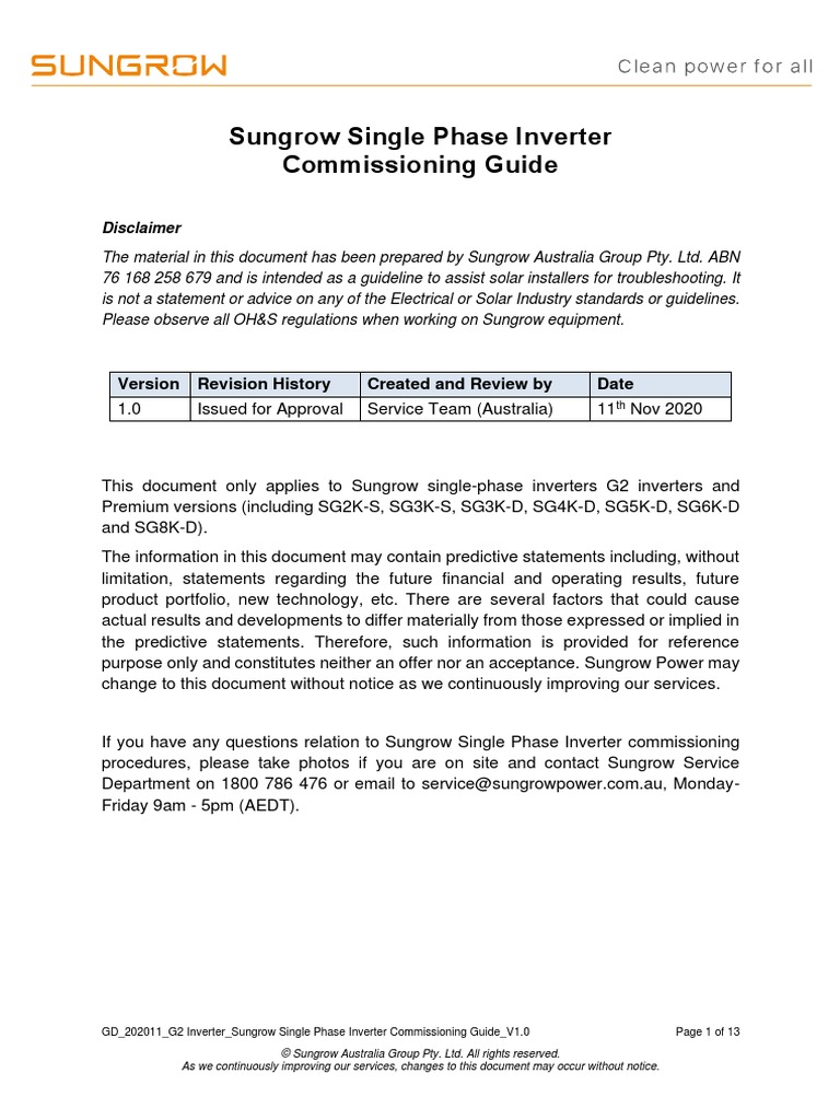 GD - 202011 - G2 Inverter - Sungrow Single Phase Inverter Commissioning Guide - V1.0 | PDF ...