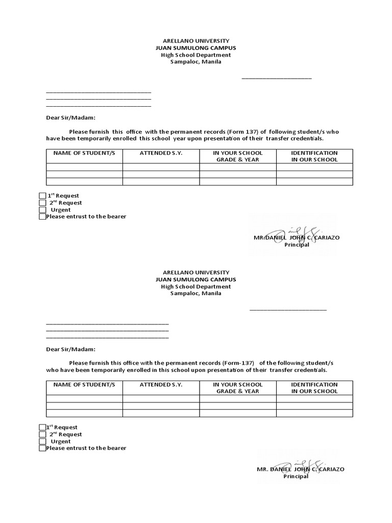 Request For F137 | PDF