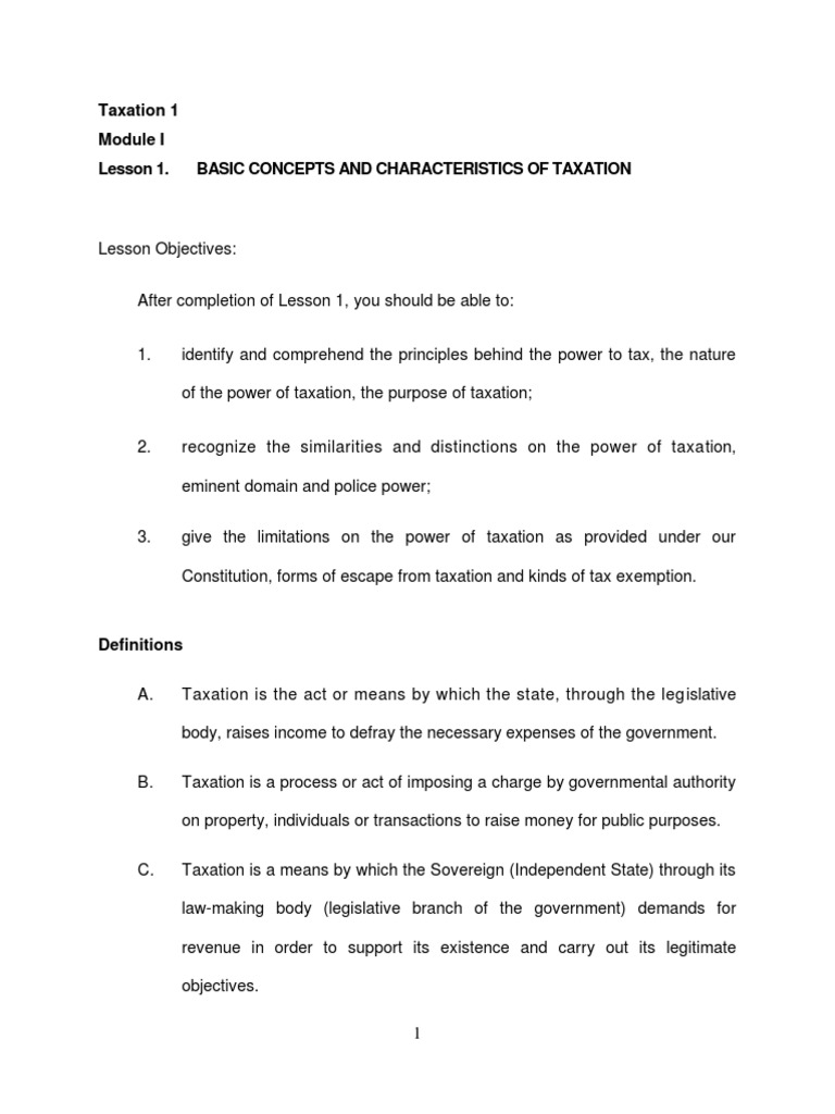 Taxation 1 Lesson 1. Basic Concepts and Characteristics of Taxation ...