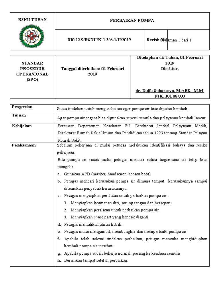 SOP Perbaikan Pompa | PDF