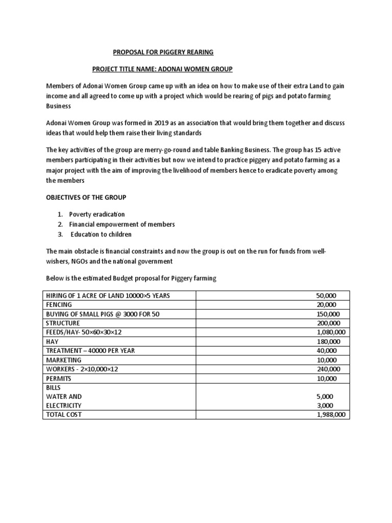 Proposal For Piggery Rearin1 2 | PDF