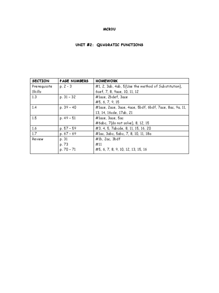 MCR3U Unit 2 Notes | PDF | Quadratic Equation | Mathematical Objects