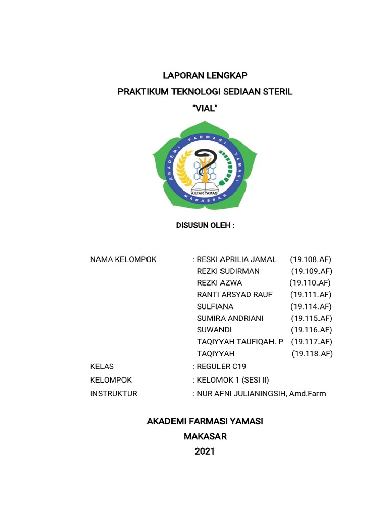 Reguler C19 - Kelompok 1 Sesi Ii - Laporan Sediaan Steril Vial | PDF